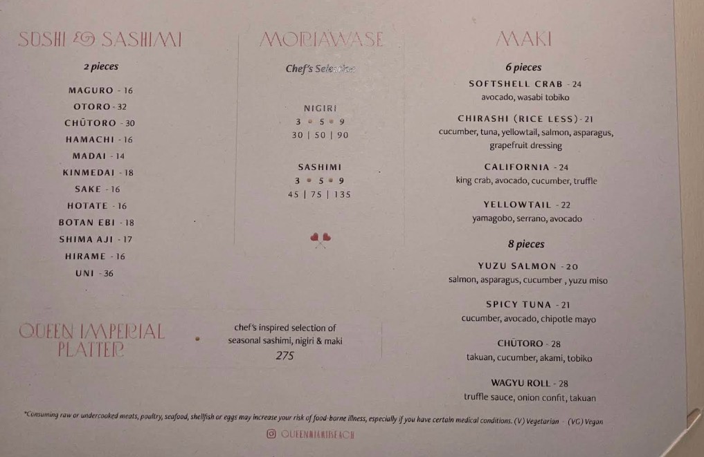 Queen Miami Beach Restaurant Menu | Fine Dining & Luxury Japanese ...